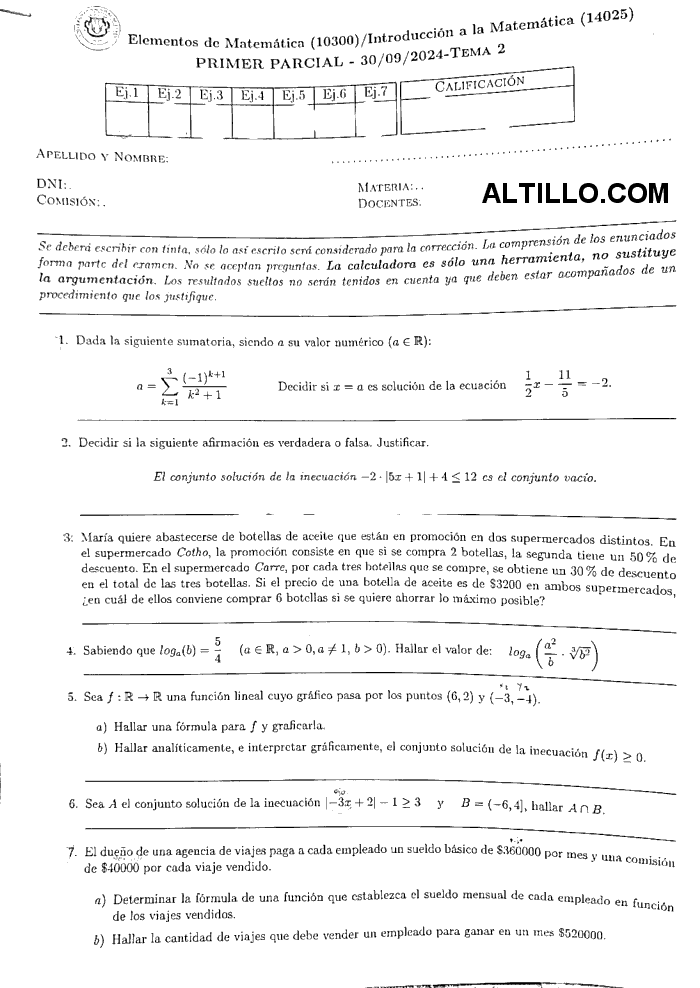 1º Parcial F | Elementos de Matemática (2024) | UNLU